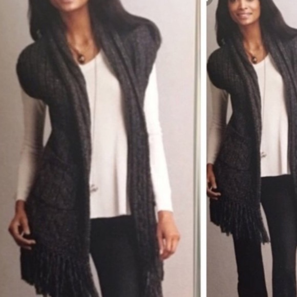 CAbi | Sweaters | Cabi Gray Fringe Cardigan Sweater Wool Blend Cable ...